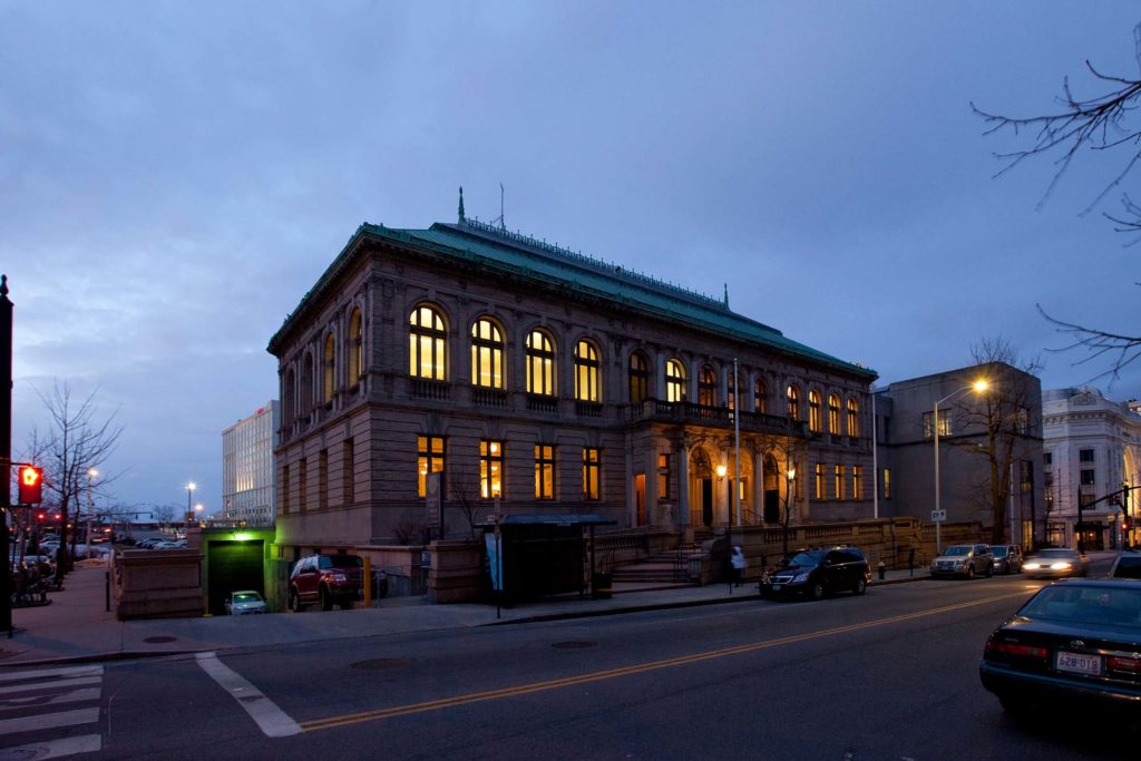 Providence Public Library Washington Street facade at night ...